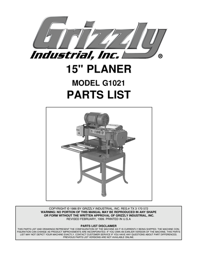Grizzly 15 planer g1021 store