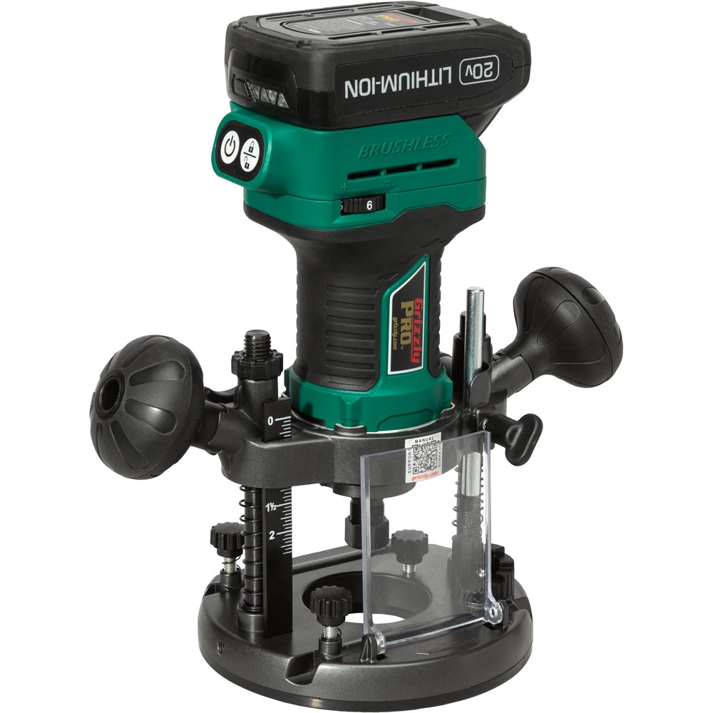Grizzly PRO T33304X - 20V 1/4" Plunge Router with Li-Ion Battery ...