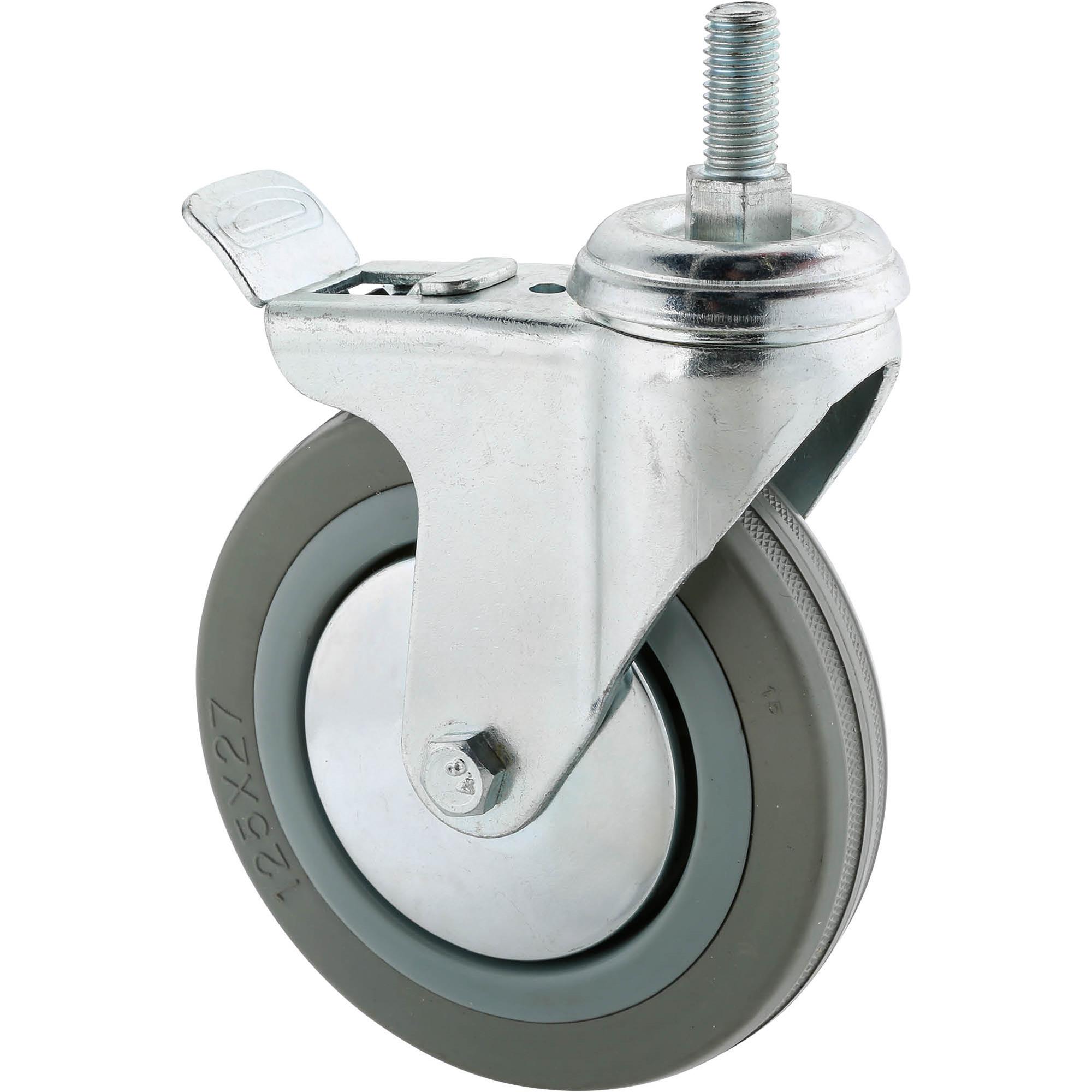 5" Gray Rubber Swivel Caster w/ Double Brake, Threaded - Grizzly ...