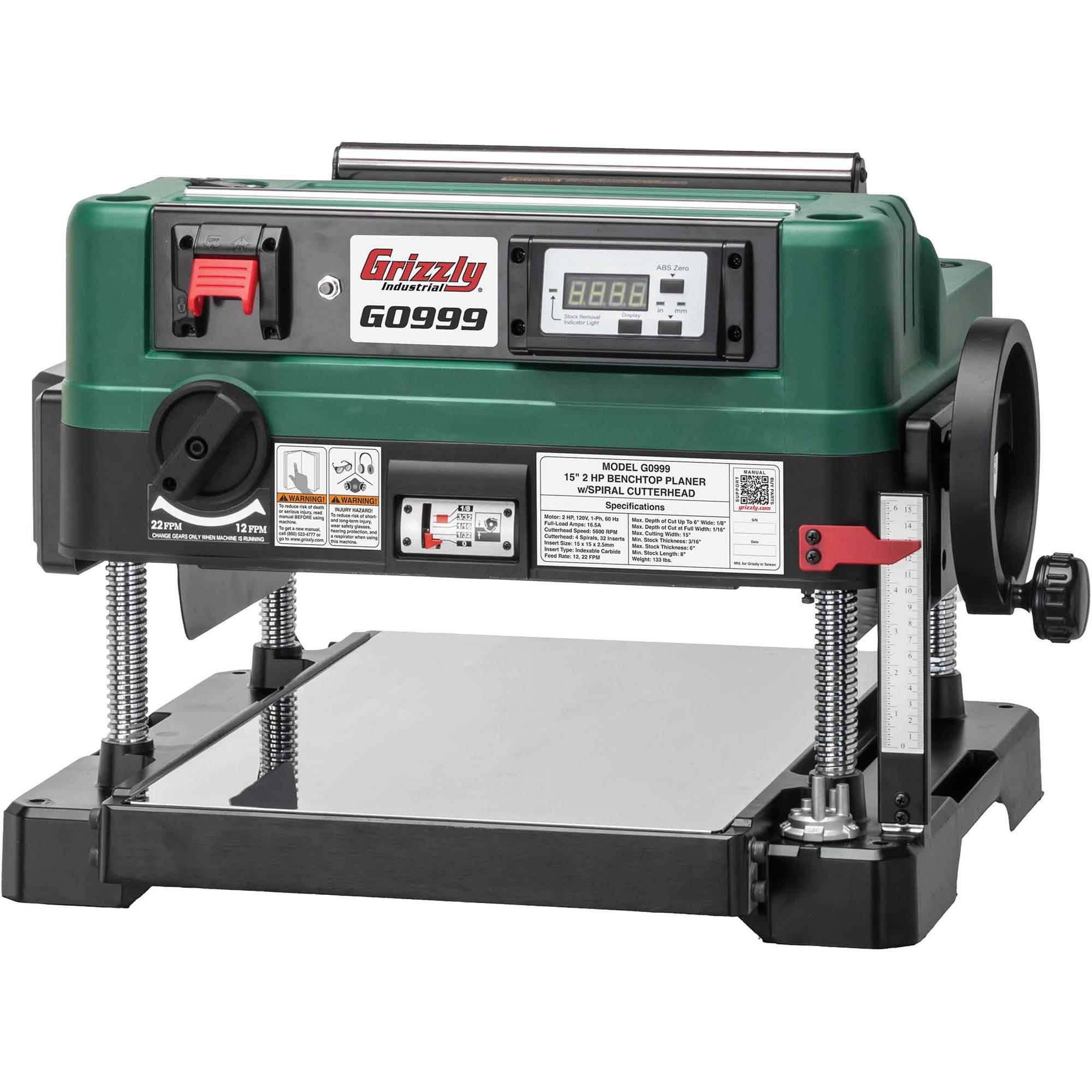 15" 2 HP Benchtop Planer with Spiral Cutterhead - Grizzly Industrial, Inc.