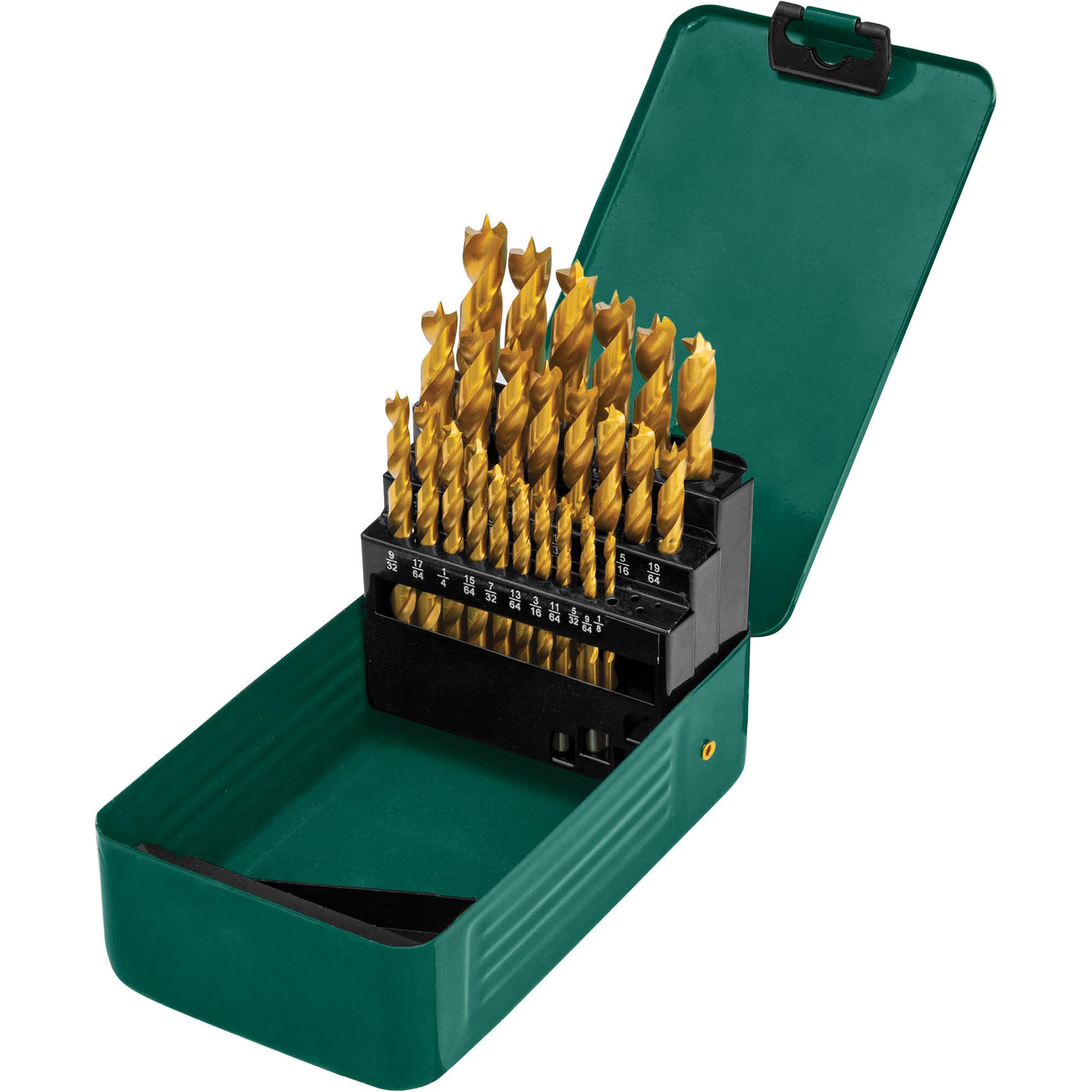 M2 HSS TiN-Coated Brad Point Bit Set, 25 Pc. - Grizzly Industrial, Inc.